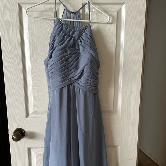 Azazie | Dresses | Light Blue Bridesmaid Dress Skater Style Sheer In Back | Poshmark